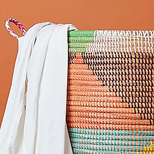 Senegal Jumbo Hand Woven Grass Colorful Triangle Basket with Hooded Lid