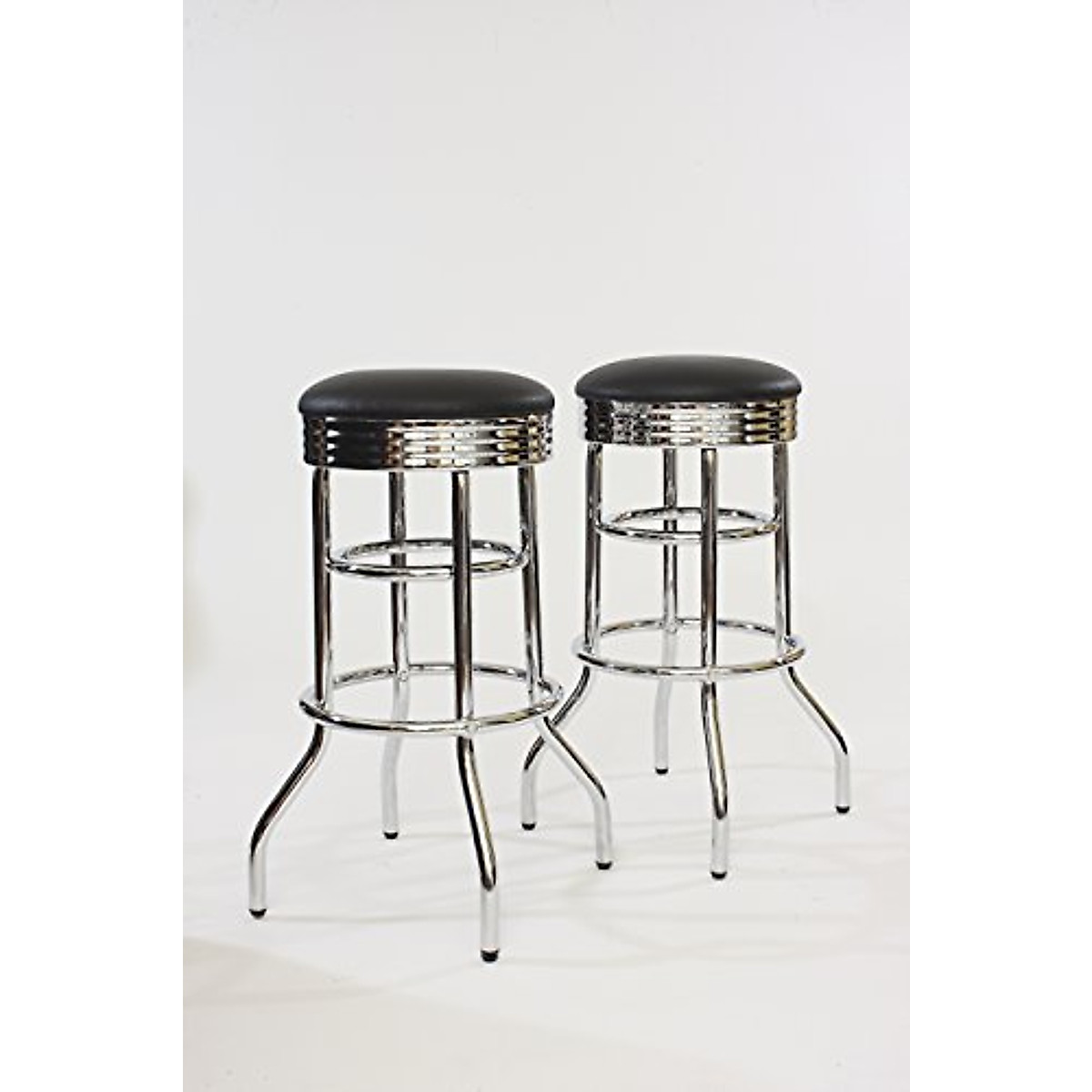 TRINITY Heavy Duty 30-Inch Backless Swivel Bar Stool for Kitchen, Garage, or Workshop, Chrome Finish with Faux Leather Seat, 2 Pack, Black