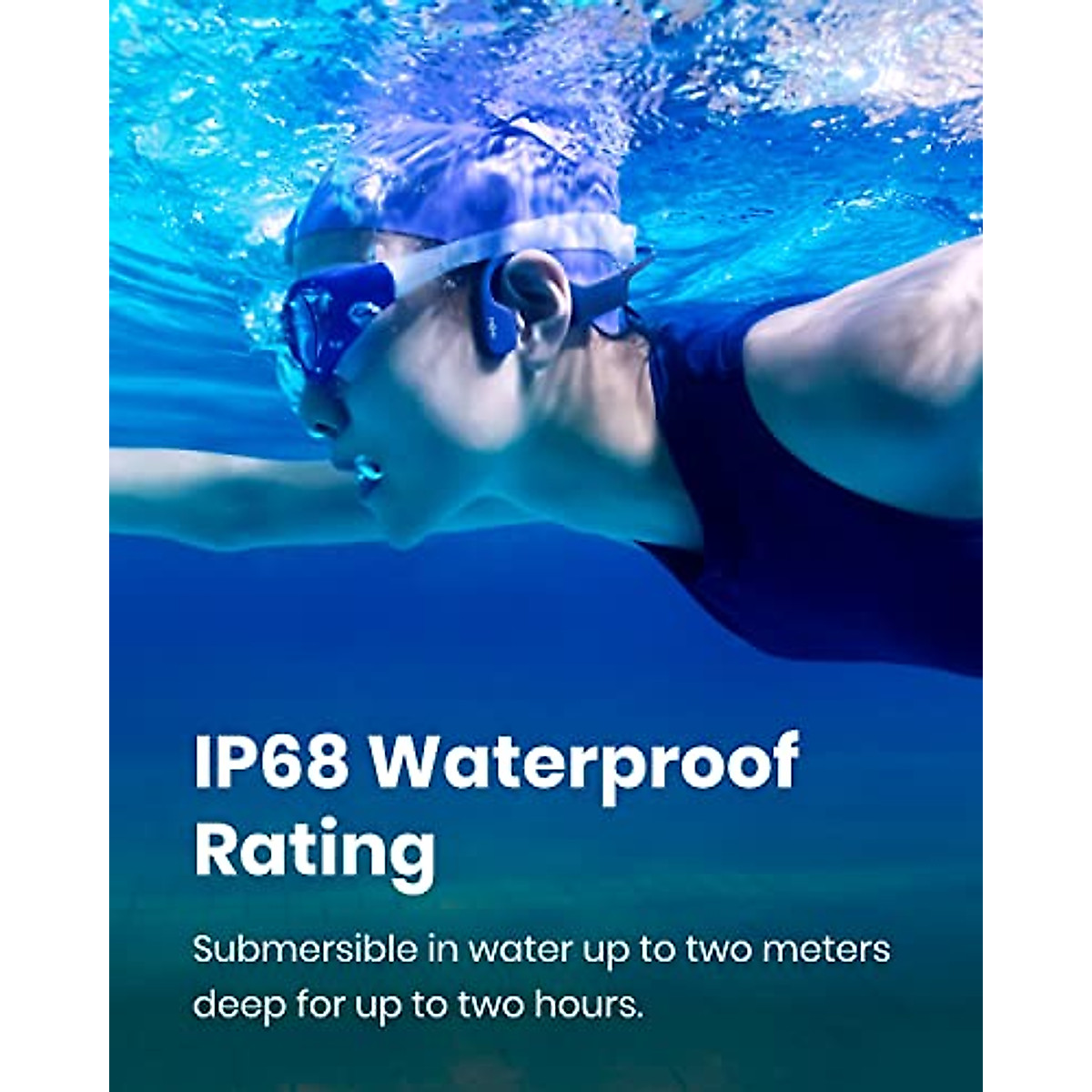 Shokz OpenSwim - Bone Conduction MP3 Waterproof Headphones for Swimming - Open-Ear Wireless Headphones, with Nose Clip and Earplug (Blue)