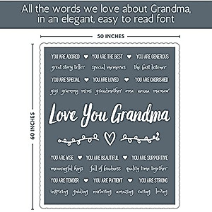 FILO ESTILO Grandma Blanket, Grandma Gifts from Granddaughter, Grandchildren, Unique Grandmother Birthday Gifts, Throw Filled with Words of Love & Appreciation 60x50 Inches (Grey, Sherpa)