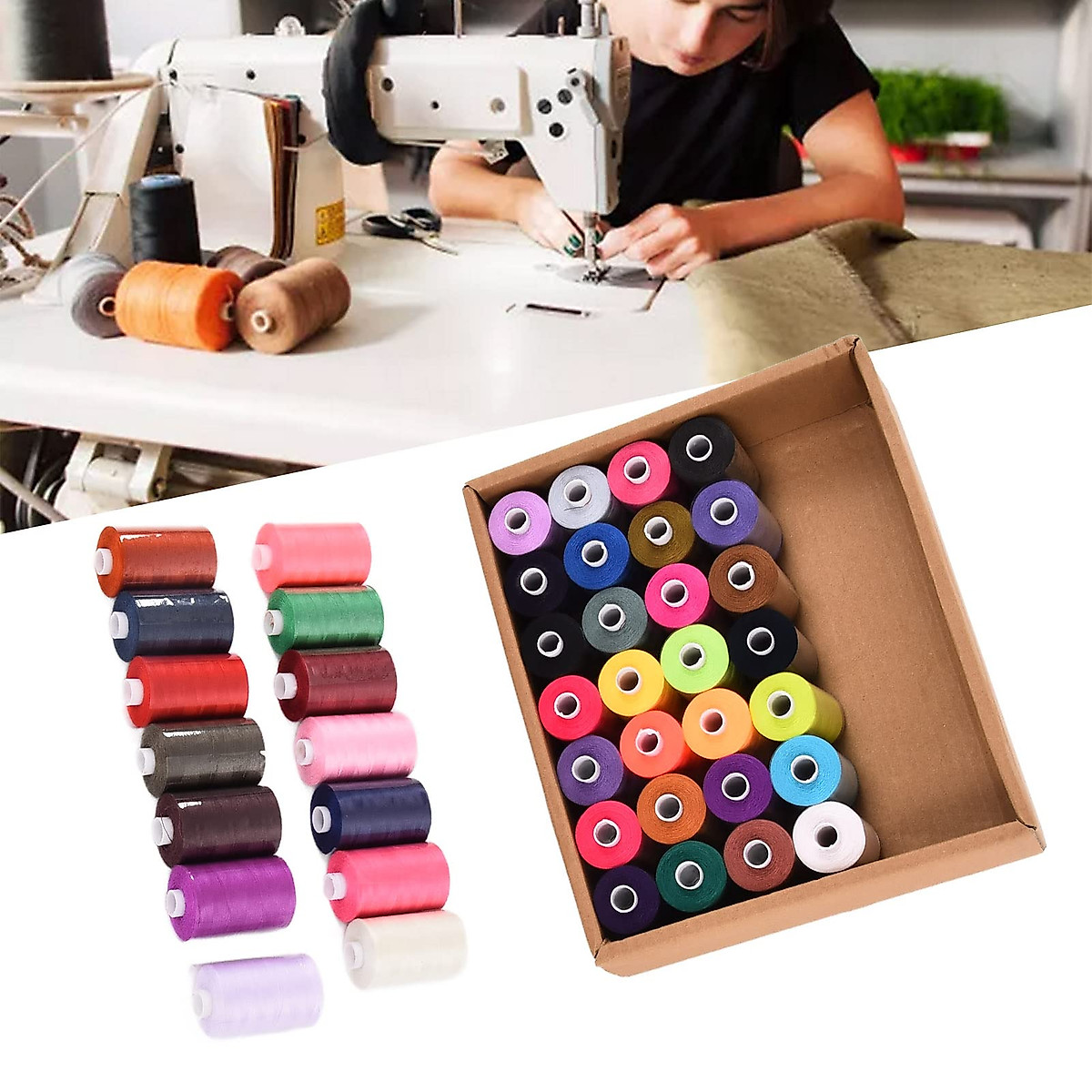 Sewing Spools Set, 42 Colors 1000 Yards Polyester Household Threads Set for Sewing Machine DIY Embroidery