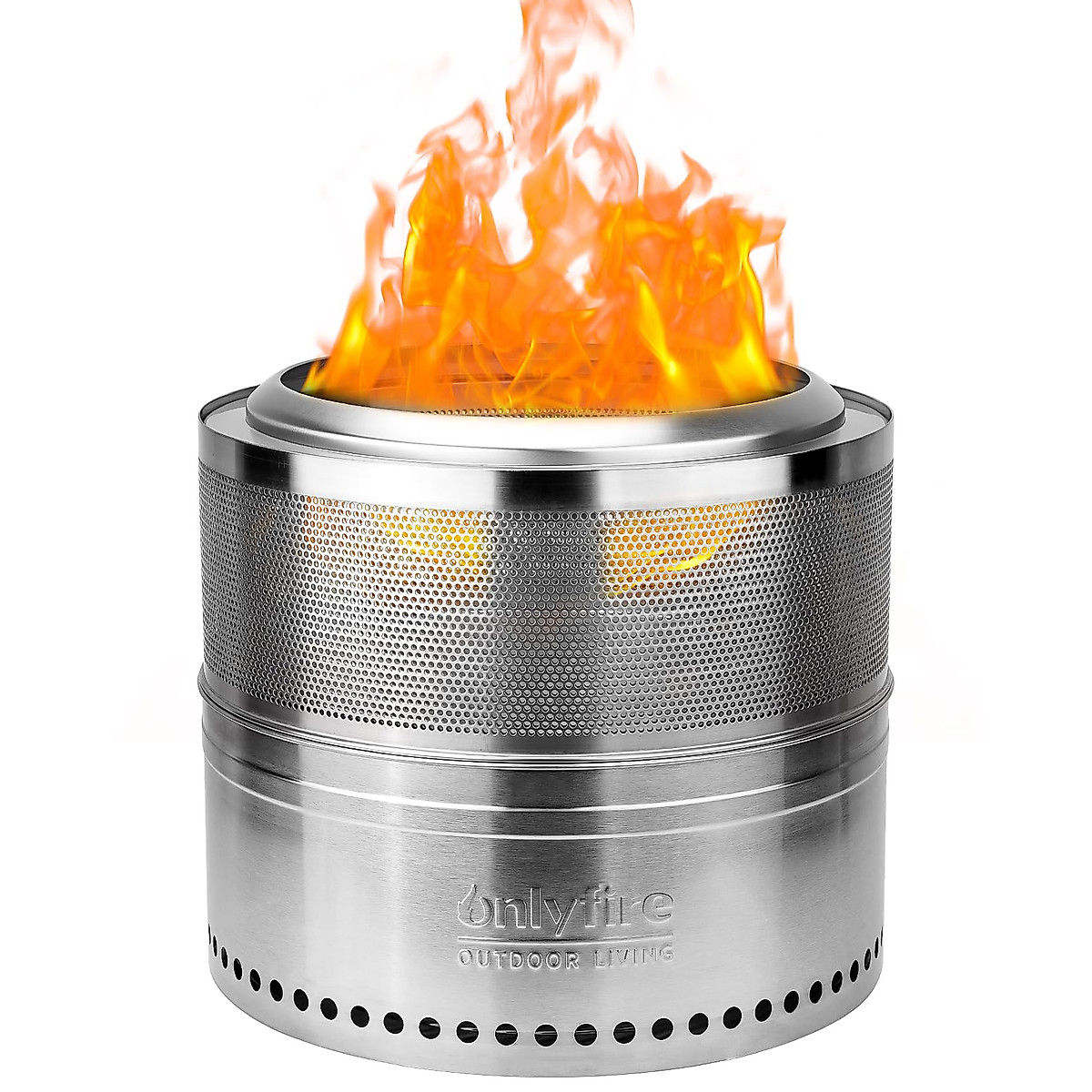 Onlyfire Wood Burning Fire Pit with Carrying Bag, 20” Detachable Portable Outdoor Firepit for Camping Tailgating Patio Backyard Bonfire Party, Perforated Smokeless Fireplace, Stainless Steel FP037