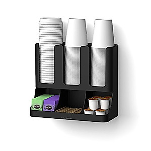 Mind Reader 6 Compartment Upright Breakroom Coffee Condiment and Cup Storage Organizer, Black, 13.5 x 4.30 x 12