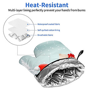 2 Piece Set Oven Mitts, Winter Snowman Cartoon Style Merry Christmas Baking Glove for Cooking BBQ