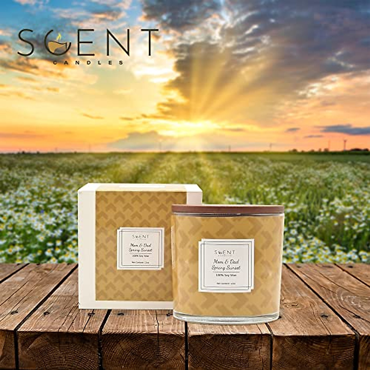 SCENT CANDLES | Highly Scented Candles - Aromatherapy Candles for Home | Mom & Dad Spring Sunset Candle | 12oz Glass Jar | 100% Natural Soy Wax Candles | Burn Time 60-70 Hours