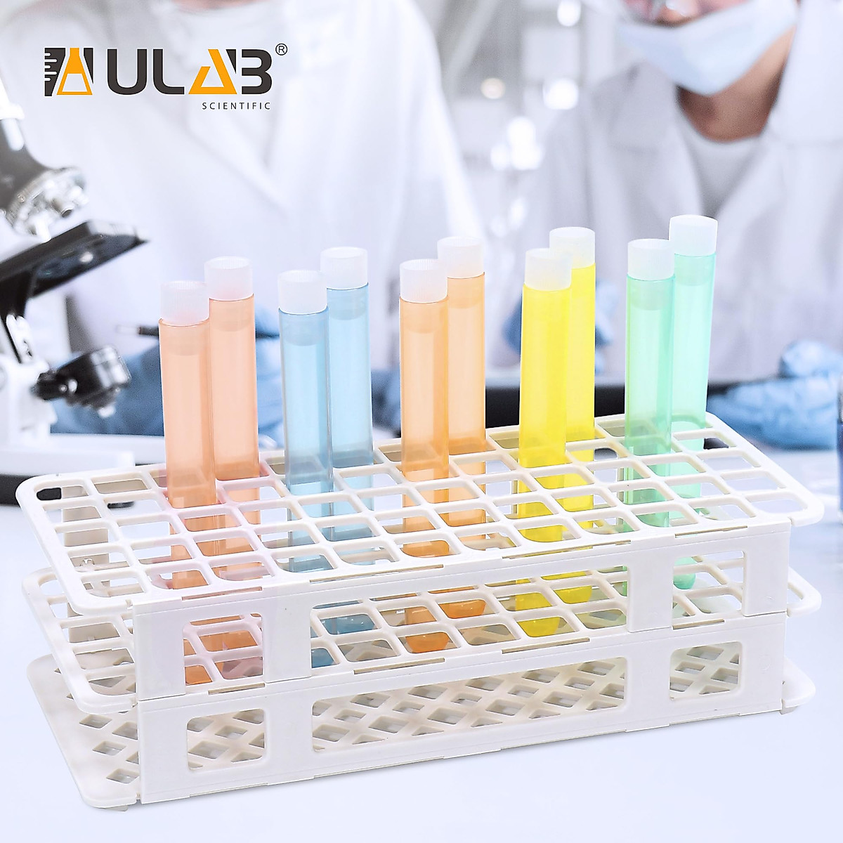 ULAB 50pcs Plastic Test Tubes with Caps, Dia16x125mm PartyTubes Shot Glasses, Multiple Colored Tubes with Transparent Lid, UTT1021