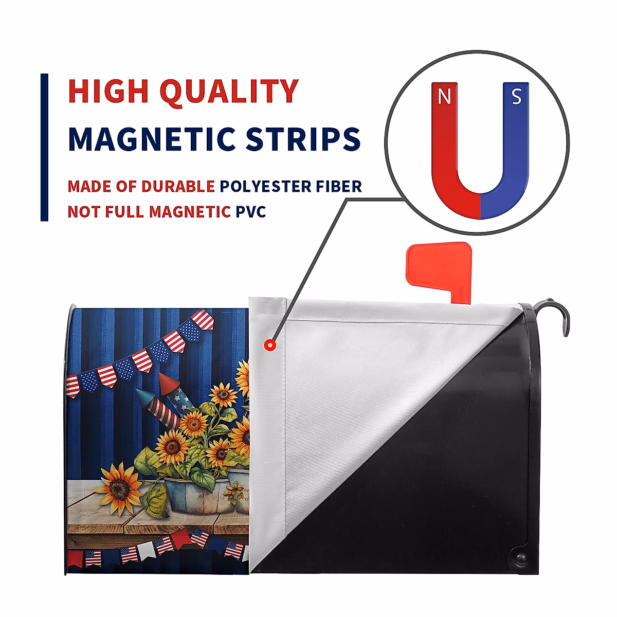 Dacawin Summer Sunflower Magnetic Mailbox Covers Blue Floral Patriotic American Flag Mailbox Post Cover July 4th Flower Mailbox Decor Waterproof Mailbox Wraps Standard Size 21X18 Inch