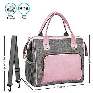 IDEATECH Insulated Lunch Bag, Reusable Lunch Bags for Women, Pink Cute Lunch Cooler Bag, Leak Proof Tote Bag with Adjustable Shoulder Strap for Women Work, Office, Picnic, Beach(Pink)
