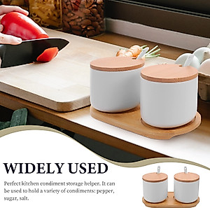 BESTonZON 1 Set Seasoning Jar Set Cruet Bottle Seasoning Jars Seasoning Shakers with Lids Ceramic Sugar Jar Container Salt Shaker Ceramic Seasoning Jar White Seasoning Box Ceramics Bamboo