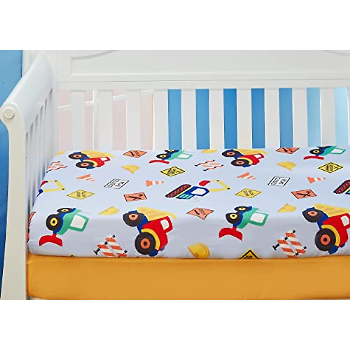 Everyday Kids 2 Pack Fitted Boys Crib Sheet, 100% Soft Breathable Microfiber Baby Sheet, Fits Standard Size Crib Mattress 28in x 52in, Nursery Sheet - Construction/Gold