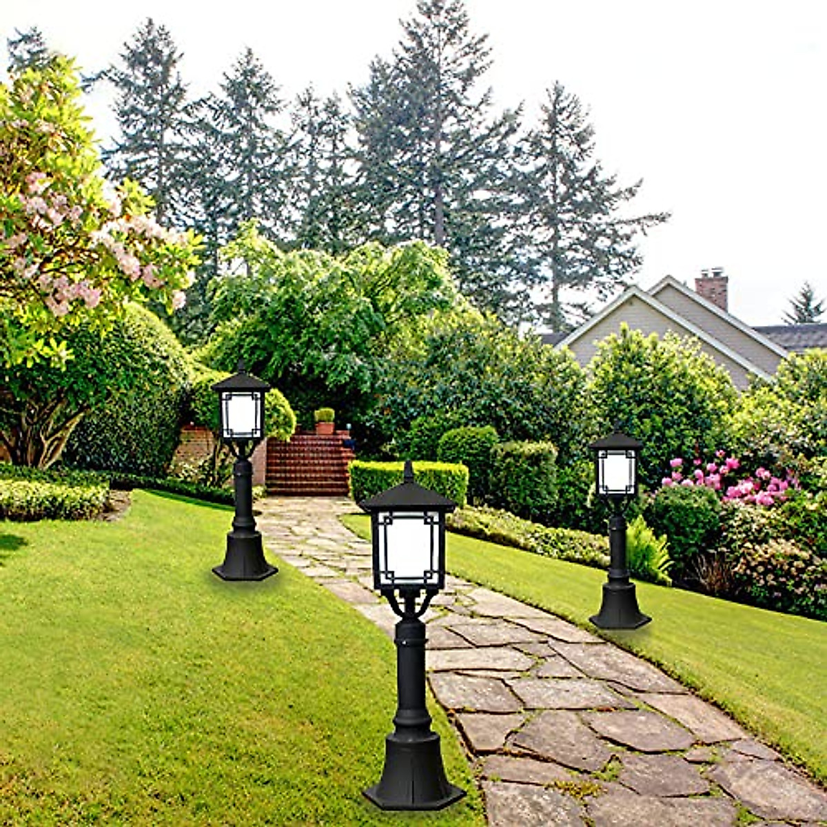 Outdoor Post Light Waterproof IP55 Pillar Lamp Black Column Lamp Chinese Street Light Aluminum Alloy Stigma Light Villa Garden Pathway Light, 22.5cm×73cm