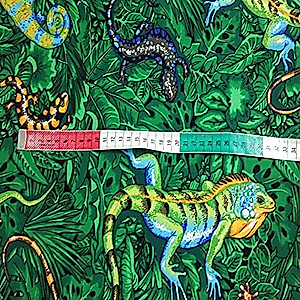 PUMCRAFT Sewing Fabric 100% Cotton Green Leaf Colorful Lizard Printing Plain Cotton Fabric Animal Forest Variety Colorful DIY Patch - 50cm - 105cm Fabric Patchwork Craft