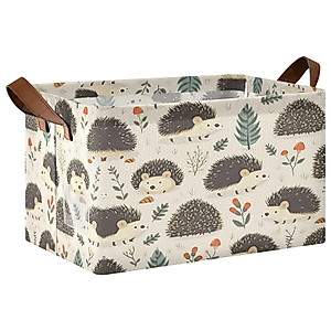 YETTASBIN Hedgehog Storage Basket 1 Pack, 32L Large Collapsible Toys Clothes Organizer, Waterproof Closet Storage Bin with Handle for Shelves Laundry Bathroom Home Office Decor