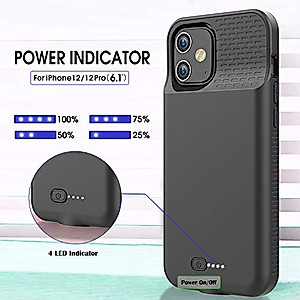 GIN FOXI Battery Case for iPhone 12/12Pro, Real 7000mAh Ultra-Slim Battery Charging Case Rechargeable Anti-Fall Protection Extended Charger Cover for iPhone 12Pro/12 Battery Case(6.1 inch) Black