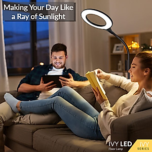 Bright Floor Lamp for Office, Reading and Bedrooms. LED Floor Lamp for Lash Light for Eyelash Extensions, Makeup & Nail Spa. Gooseneck Standing Lamp (Black)