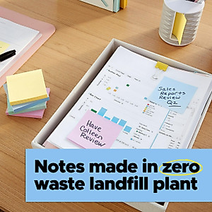 Post-it 100% Recycled Paper Super Sticky Notes, 2X The Sticking Power, 3x3 in, 5 Pads, 70 Sheets/Pad, Wanderlust Pastels Collection (654R-5SSNRP)