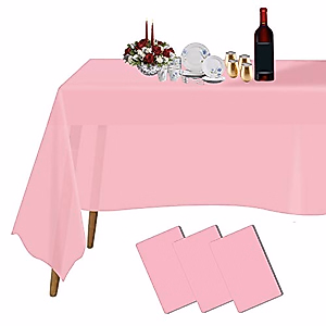 Plastic Tablecloths for Rectangle Tables 3 Pack 54" x 108" Party Table Cloths Disposable for 6 to 8 Foot Tables Indoor or Outdoor Parties Birthdays Weddings Christmas Anniversary Buffet Table (Pink)