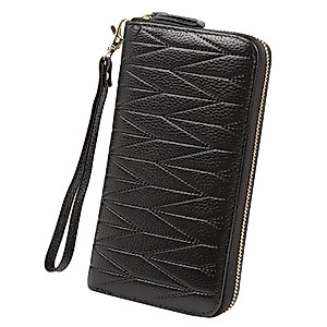 Women's RFID Blocking 36 Slots Card Holder Long Big Leather Zipper Wristlet Clutch Wallet, Black