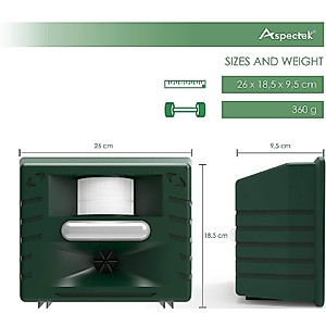 ASPECTEK Yard Sentinel Outdoor Ultrasonic Animal Repeller with Motion Sensor, Adjustable Volume, Waterproof, Extension Cord, Powerful Repel for Squirrel, Raccoon, Skunk, Rabbit, Fox, Deer, Etc