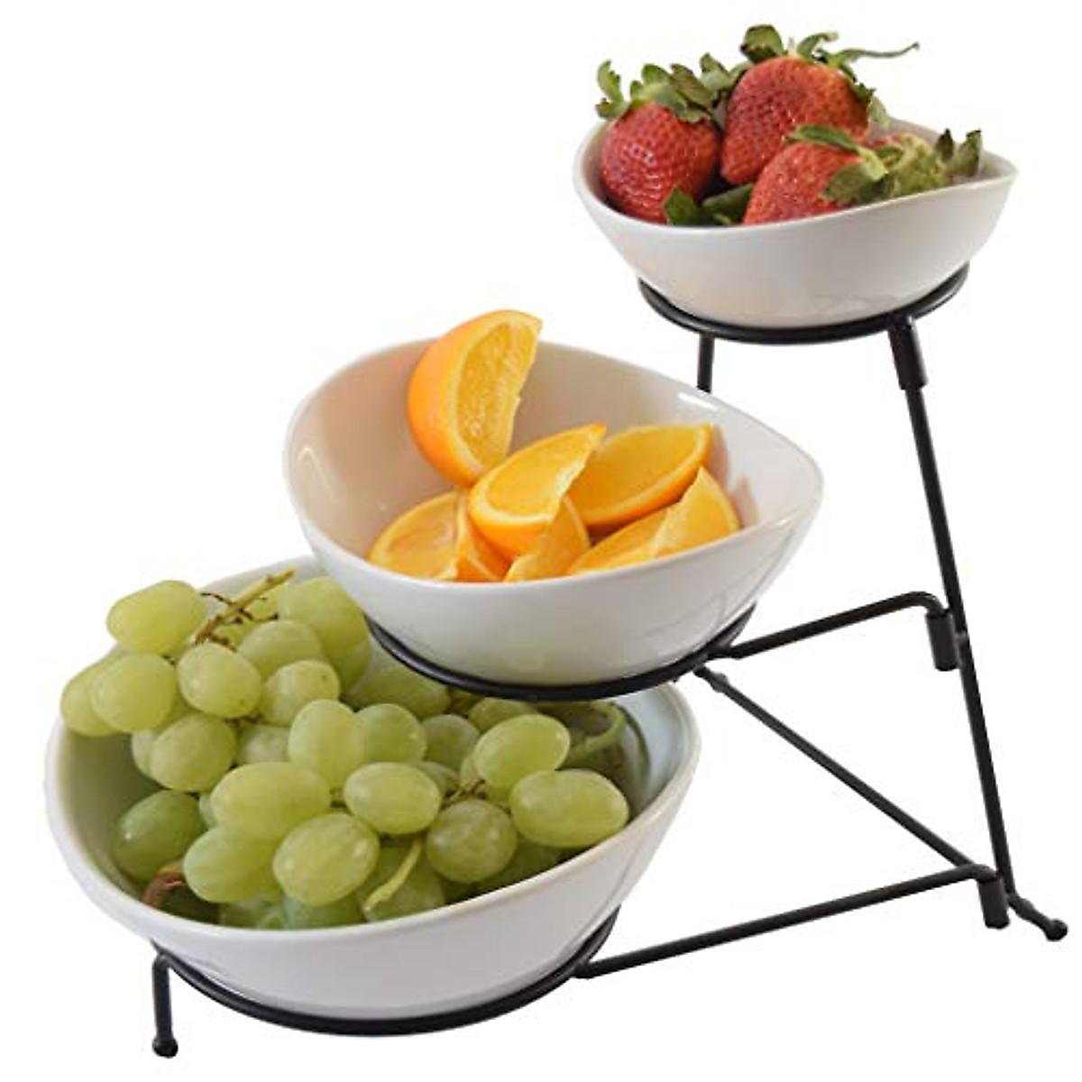 3 Tier Oval Chip and Dip Bowl Set Party Food Server Display Set Tiered Snack Server with Metal Rack