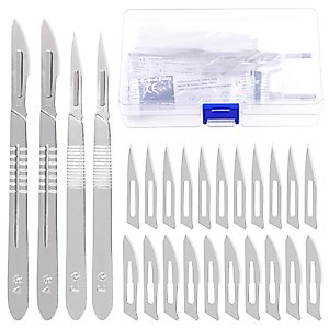 Rustark 42Pcs #10#11#12#15 Surgical Grade Blades Sterile Scalpel Blades with #3 Scalpel Knife Handle Assortment Kit for Biology, Lab Anatomy, Practicing Cutting, Art Crafts