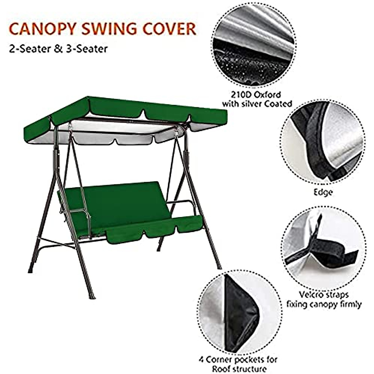 XYQSBY Patio Swing Canopy Waterproof Top Cover Set, Replacement Canopy Cover for Swing Chair Awning Glider 2/3-Seater, Outdoor Garden Furniture Covers All Weather Protection (Blue, Three-Seater)