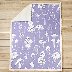 Purple Mushroom Bed Blanket Kids Girls Cute Mushroom Sherpa Blanket Soft Cozy Lightweight Purple and White Plush Fleece Cute Cartoon Plants Blanket Gifts for Bed Chair Office Sofa(Throw 50"x60")