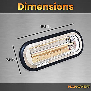 Hanover 16.5'' Electric 1500W Halogen Heat Lamp with Ceiling/Wall-Mount Bracket, Powerful Heating for Outdoor Areas up to 122 Sq.Ft., Ideal for Porch, Garage, Workshop, Black