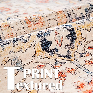 jinchan Boho Area Rug 8x10 Tribal Living Room Rug Non-Slip Washable Rug Low-Pile Floor Soft Oriental Carpet for Indoor Front Bedroom Kitchen Farmhouse Orange