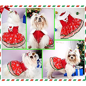 Dog Christmas Dress Costume Puppy Cold Weather Clothes Sweaters for Small Dogs Red Skirt Santa Claus Pet Costumes Reindeer Christmas Outfits Winter Warm Jacket Coat Holiday Xmas Party Costume Apparel