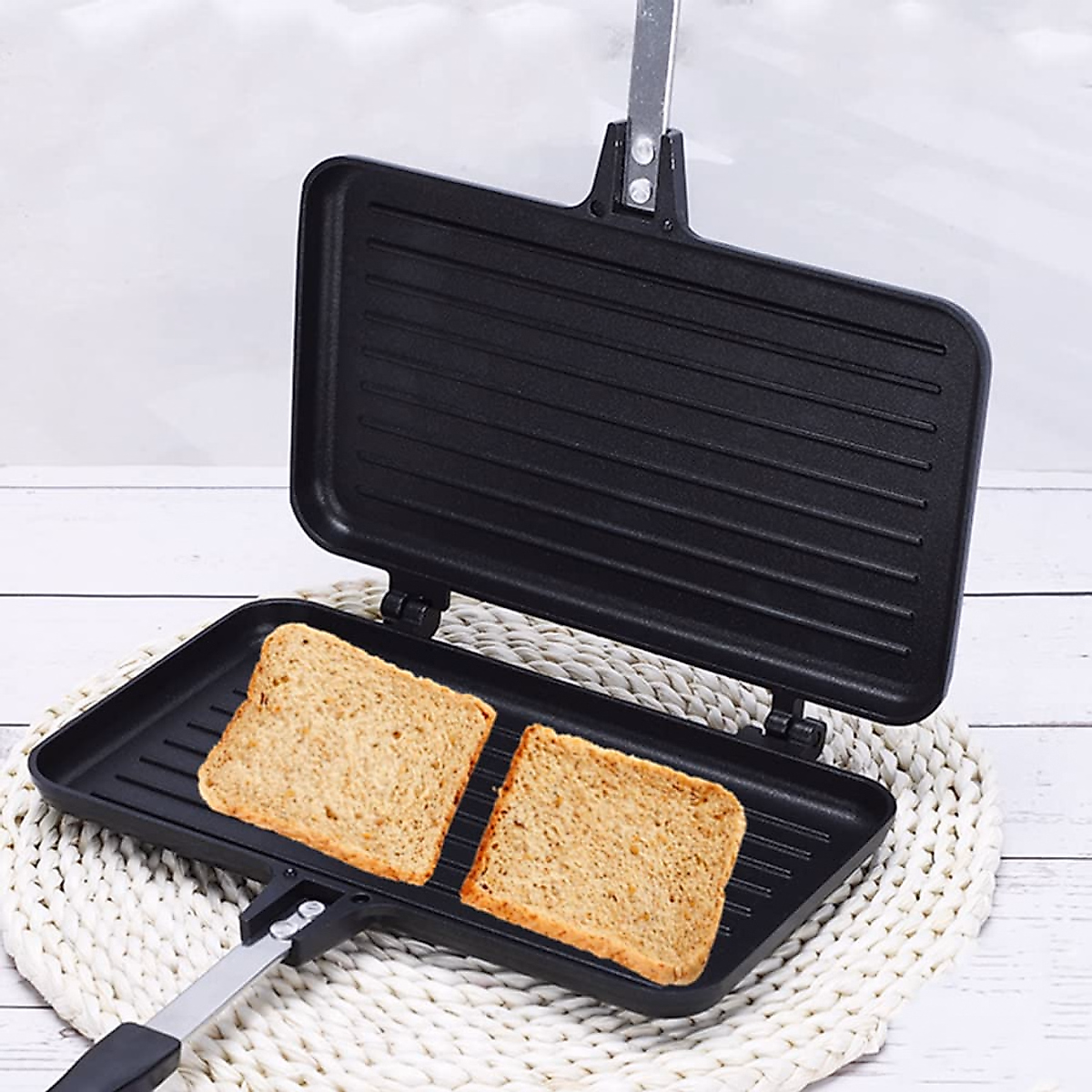 Hemoton Sandwich Baking Pan Aluminum Non Stick Omelette Pan Double Sided Frying Pan Sandwich Maker Pan Snack Griddle Pan for Breakfast Kitchen
