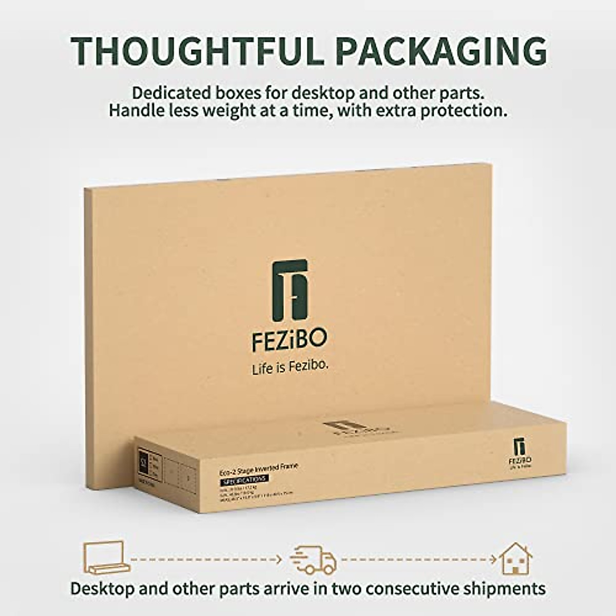 FEZIBO Mid Century Modern Electric Standing Desk with 3 Drawers, 48 x 26 Inches Whole Piece Sit Stand Up Home Office Desk, Black Walnut Top with Black Frame (2 Packages)