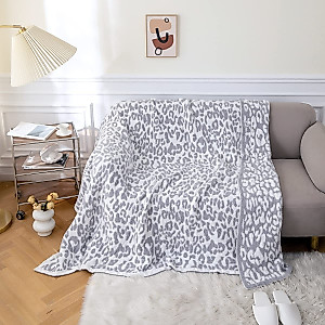 MH MYLUNE HOME Ultra Soft Micro Plush White Grey Leopard Blanket (51x63 inches) Warm Reversible Cheetah Blanket Leopard Pattern Throw for Couch Bed Sofa