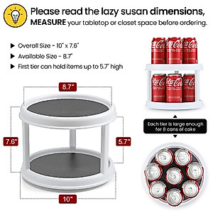 2 Tier 10-Inch Turntable Lazy Susan Spice Organizer - Rotating Rack Spinner for Table Top, Pantry, Medicine Cabinet Organization Storage - Kitchen, Fridge, Bathroom, Vanity Makeup Organizing