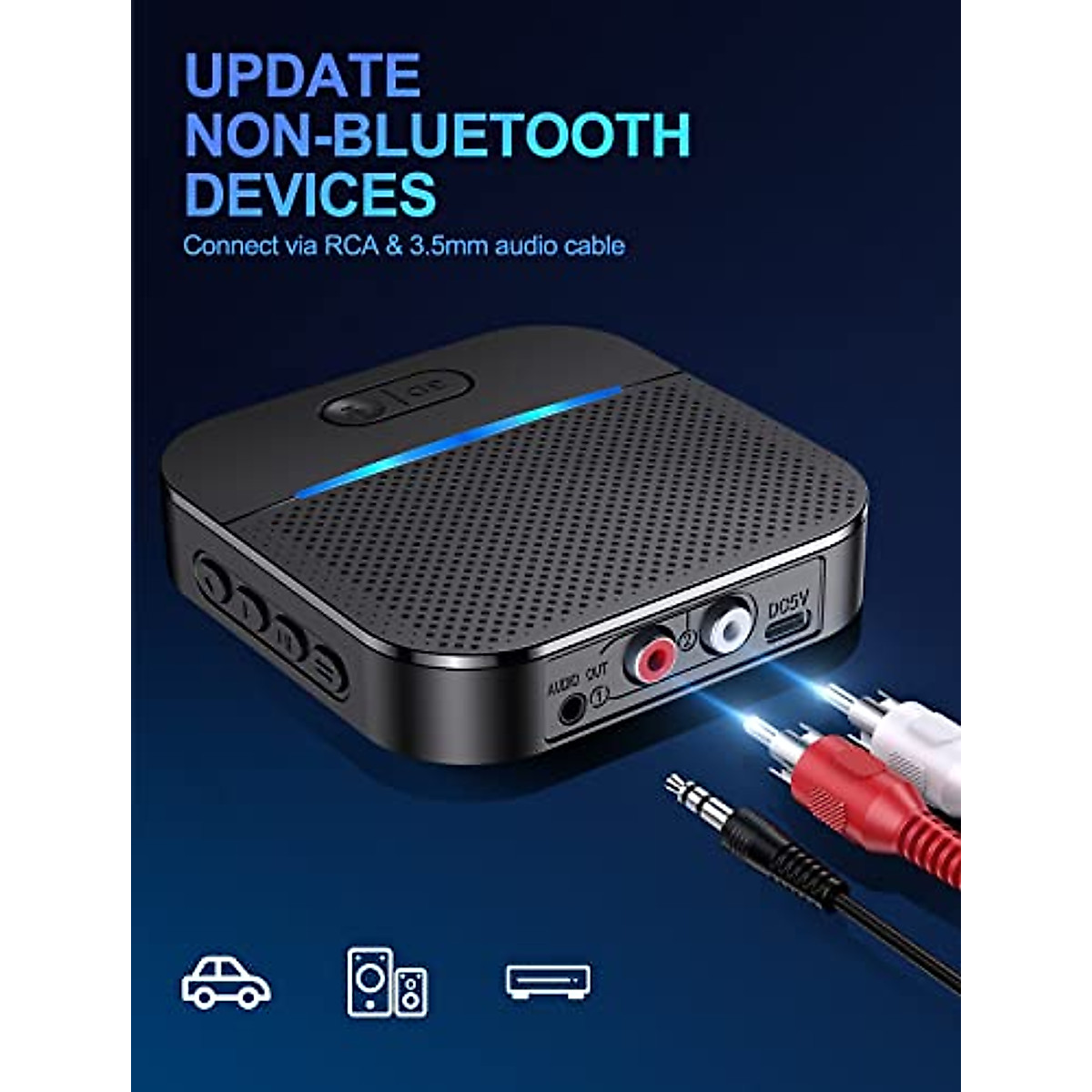 COMSOON Bluetooth Receiver for Car/Home Stereo/Speakers, 3D Surround Sound Bluetooth Car Stereo Digital Media Receivers for Music Streaming/Hands-Free Calling + 3.5mm AUX/RCA Cable