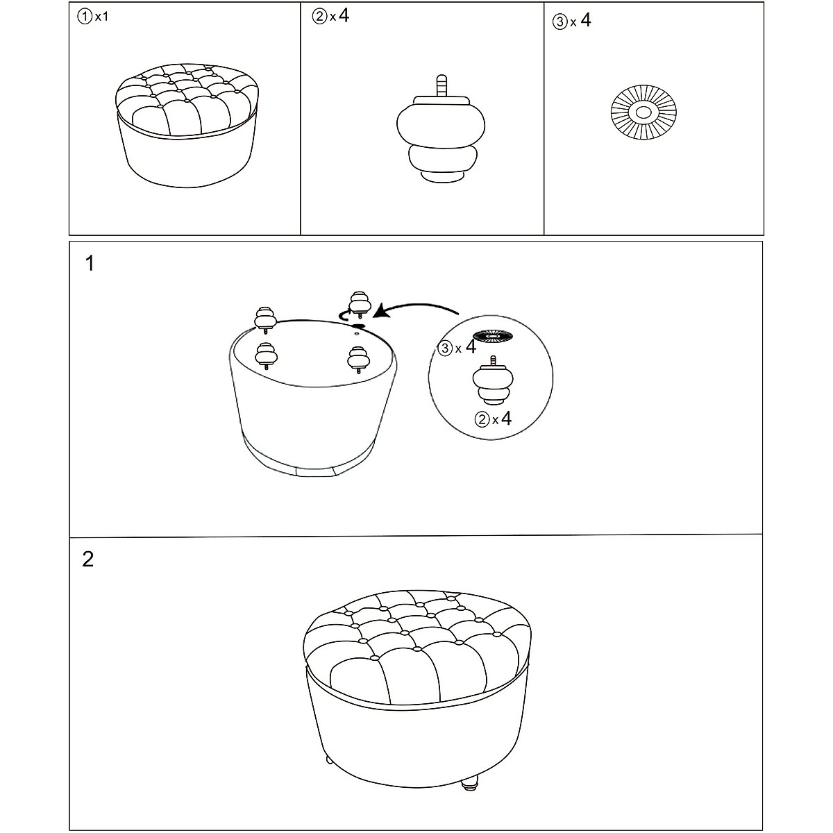 CangLong Large Button Tufted Fabric Round Storage Ottoman with Storage for Living Room & Bedroom,Dark Grey