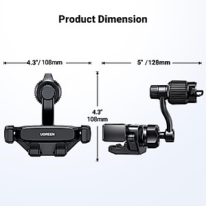 UGREEN Car Phone Holder Vent Phone Mount, Never Blocking Air Vent Clip Cell Phone Holder Compatible with iPhone 15 14 13 12 Pro Max Mini Plus, iPhone 11 SE XS XR 8 7 6 6S Smartphone, Black