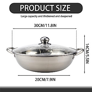 Stainless Steel Shabu Hot Pot 11.8Inch Divided Hot Pot Pan,Dual Sided Soup Cookware Cooking Pot with Divider Induction Cooktop Gas Stove