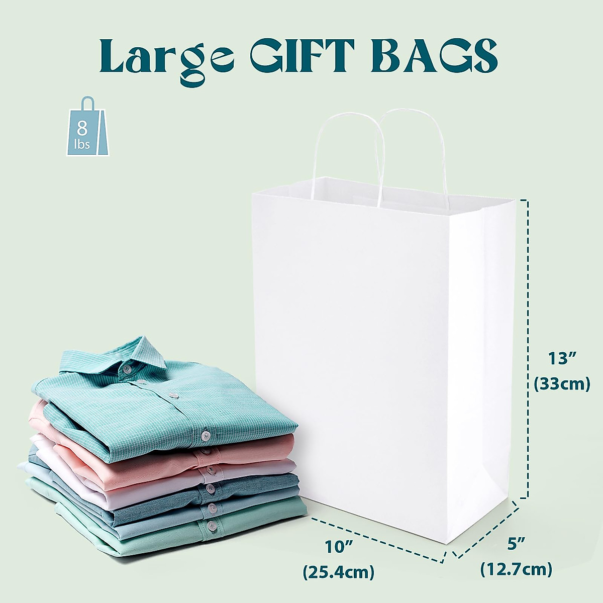 MESHA White Paper Bags whit Handles 10x5x13 Inch 50PC, Large Kraft Paper Bags Bulk for Small Business, Large Gift Wrap Bags with Handles, Shopping Bags, Party Bags