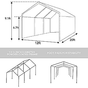 Abba Patio Carport Heavy Duty Carport with Removable Sidewalls & Doors Portable Garage Extra Large Car Canopy for Auto, Boat, Party, Wedding, Market stall, 12 x 20 ft with 8 Legs, Beige