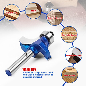 NICAVKIT 6Pcs Roundover Router Bit 1/4 Shank,Radius in 1/8" 3/16" 1/4" 5/16" 3/8" 1/2",Carbide Tip 2 Flutes Corner Rounding Over Edge Forming Router Bit with Bearing Guide CNC Woodworking Tool