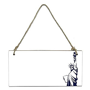 BABE MAPS United States of America Independence Day Hanging Wall Decor Sign, Statue of Liberty Bathroom Decorations Wall Art, 8" by 4" Wood Sign Plaque Home Decor