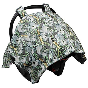 Baby Car Seat Canopy Cover - Bamboo Koala Bears with Grey Minky Dot