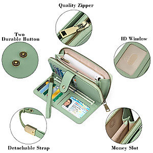 GAEKEAO Womens Wallet RFID Blocking Leather Wristlet Purse Large Capacity Credit Card Holder with Grip Hand Strap