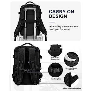Travel Carry On Backpack for Women, Waterproof Laptop Backpack for Traveling on Airplane Hiking Gym Backpack with USB Charging Port Shoe Compartment, Black