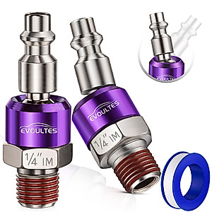EVOULTES 2-Pack 1/4 Inch NPT Air Fittings, 360° Swivel Male Quick Plug Air Hose Fittings w/Sealant, Industrial Air Tool Swivel Air Hose Connector for Air Compressor Accessories
