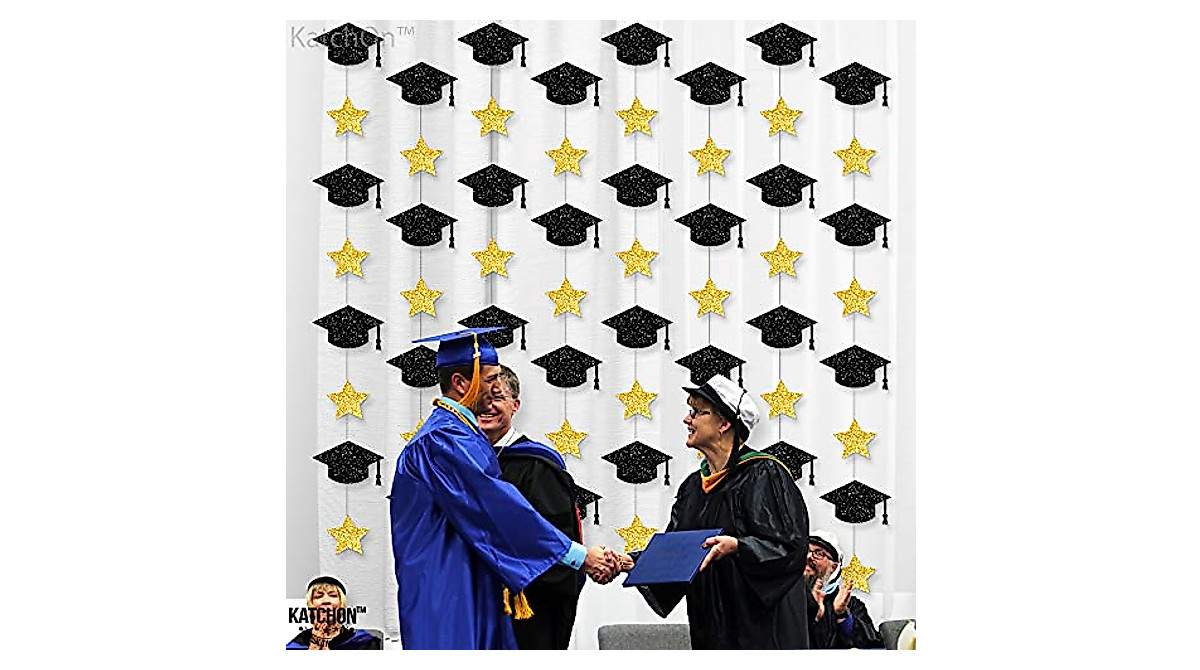 Shop Black & Gold Glitter Graduation Cap Garland 2023 | No DIY