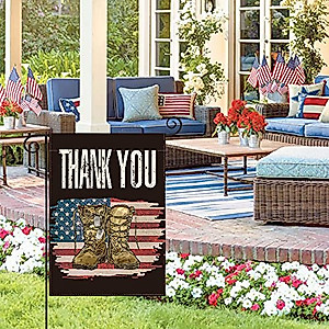 AVOIN colorlife Memorial Day Thank You Garden Flag 12x18 Inch Double Sided Outside, Military Soldiers Boots American Flag Patriotic Veteran Yard Outdoor Flag