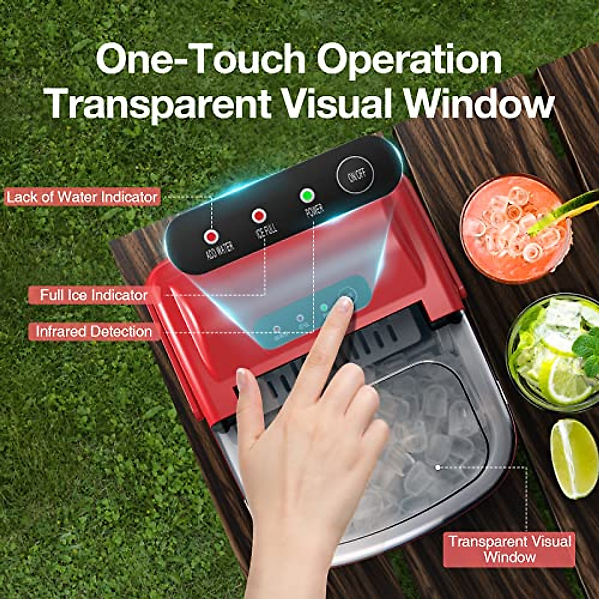 Ice Maker Countertop, Fast Ice Making in 6 Mins 9 Bullet-Shaped Ice, 26.5lbs/24Hrs, Portable Ice Maker Machine with Self-Cleaning, Ice Scoop, Ice Bags and Basket, for Home/Kitchen/Office/Bar/Party