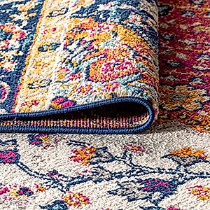 JONATHAN Y BMF106A-23 Bohemian Flair Boho Vintage Medallion Indoor Area -Rug, Medallion Floral, Easy -Cleaning, Bedroom, Dining Room, Kitchen, Living Room, Non Shedding, Blue/Multi, 2 X 3